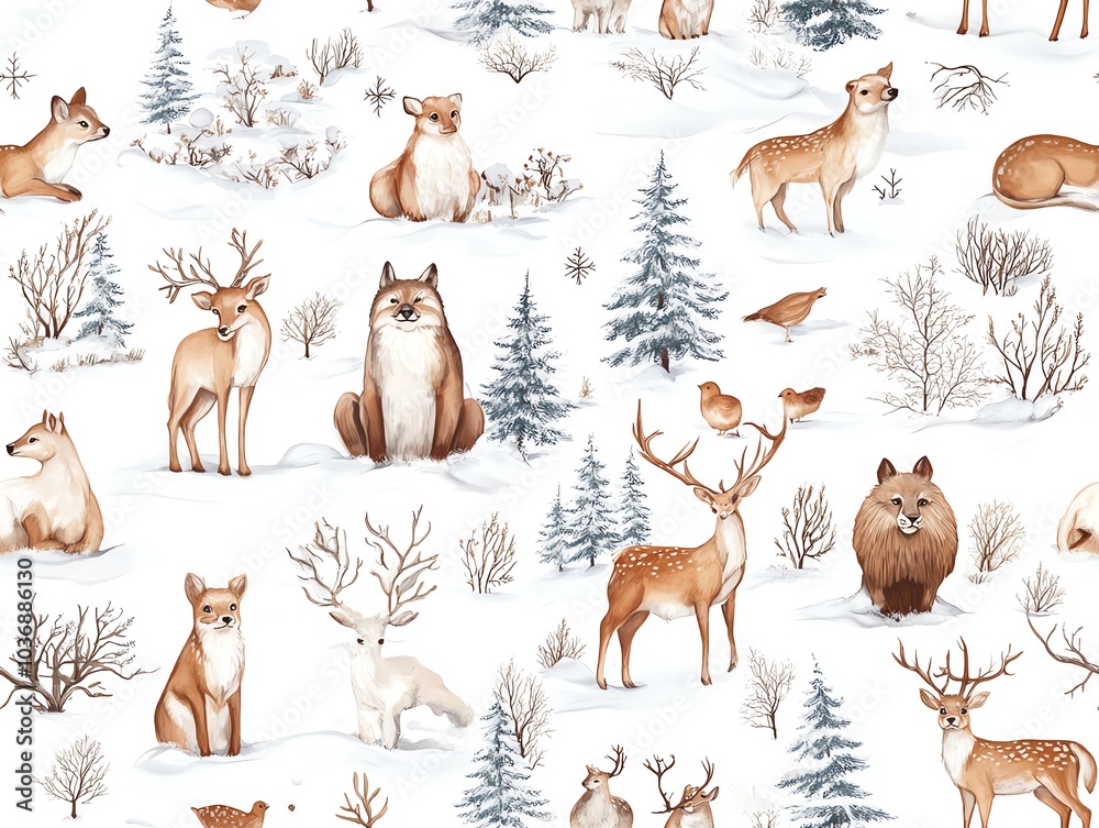 Cute woodland animals in a snowy forest scene. Perfect for winter ...