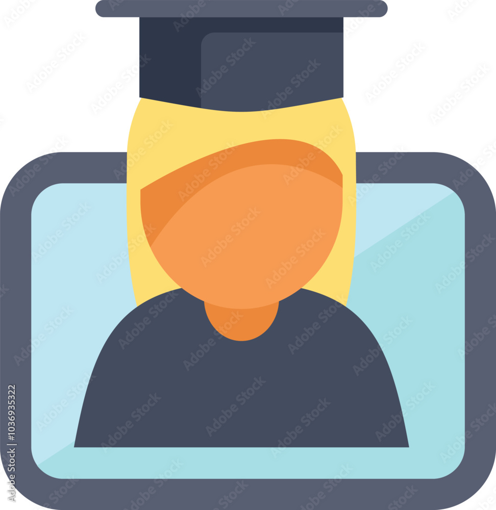 Illustration of a student wearing a graduation cap on a computer screen ...