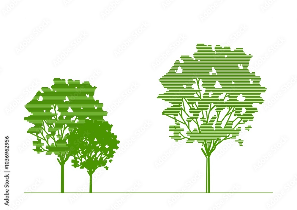 2D Trees Front View CAD Illustration for Architecture Landscape Design ...