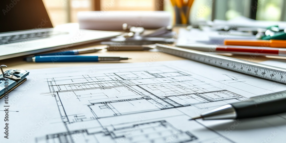 Professional Architect's Desk with Premium Drafting Tools, Rulers, and ...