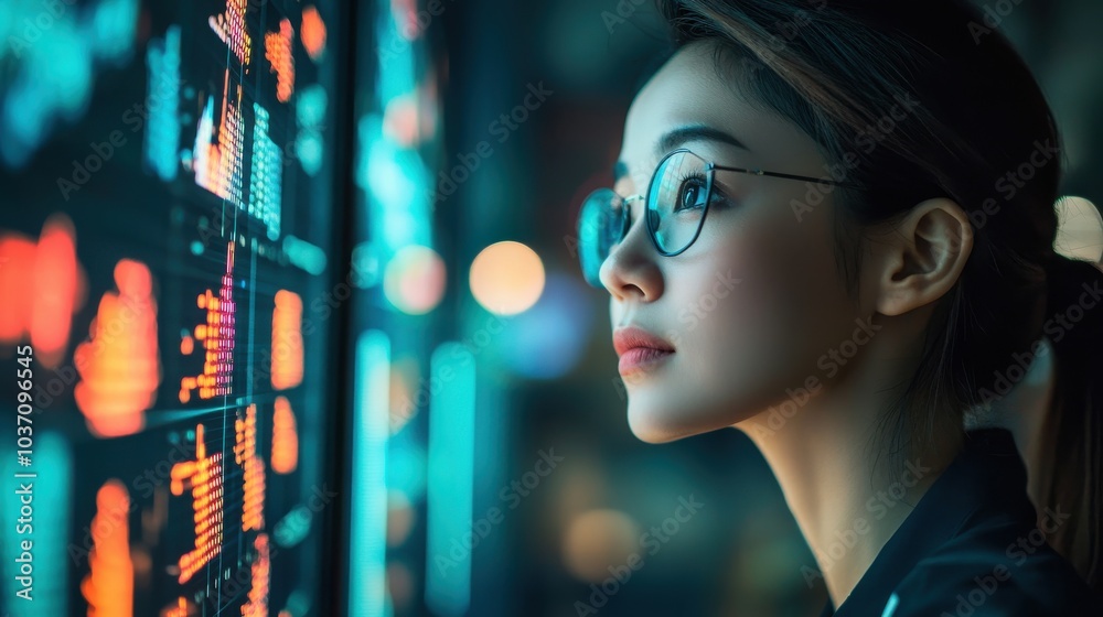 An Asian digital marketing expert optimizing a campaign, using AI tools ...