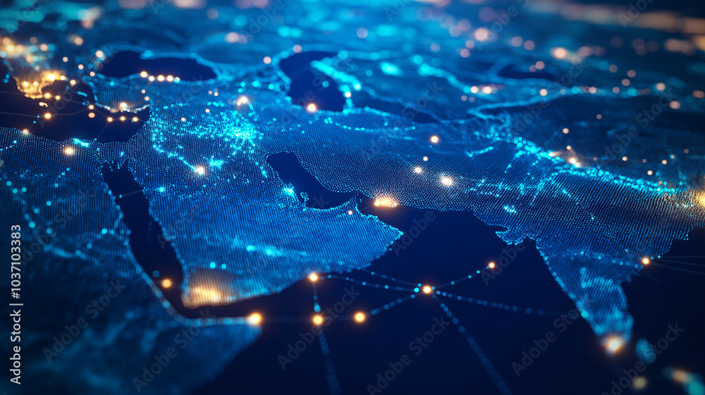 abstract network map of saudi arabia connecting middle east and north ...