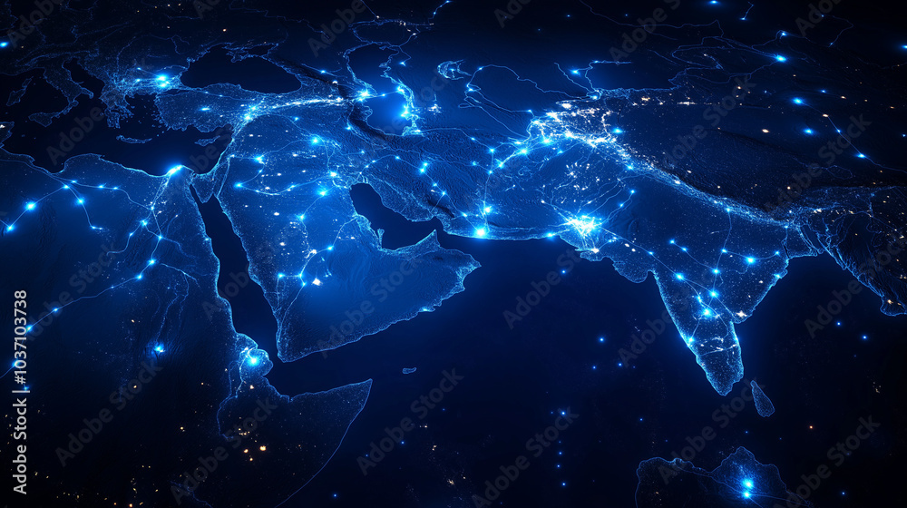 abstract network map of saudi arabia connecting middle east and north ...