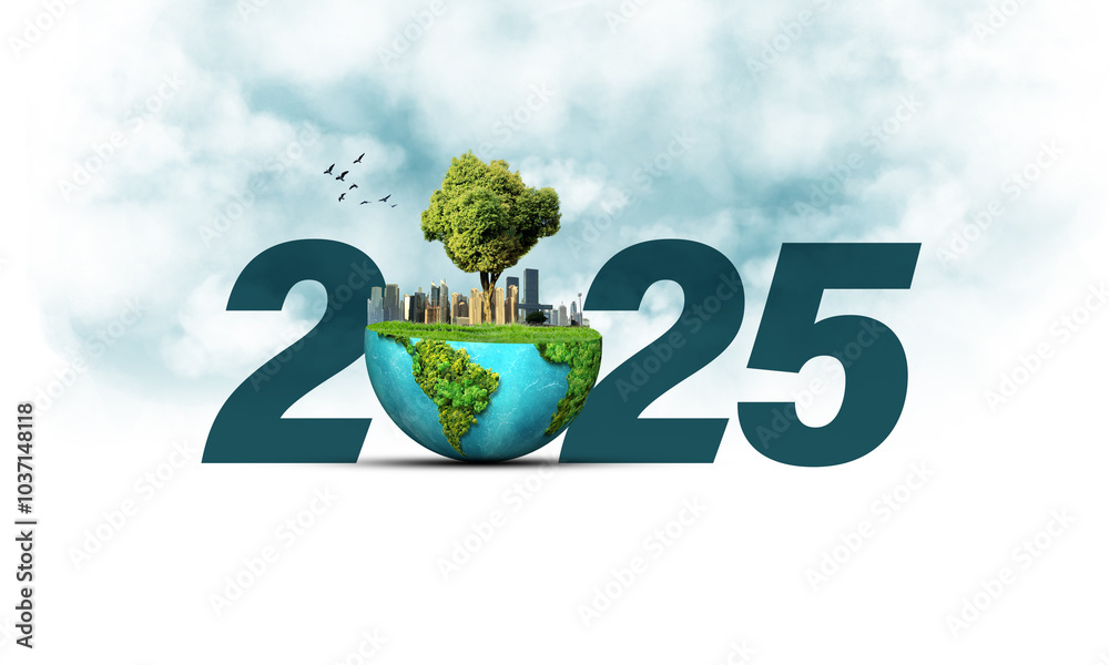 New Year 2025 green recycling and save our planet and environment ...