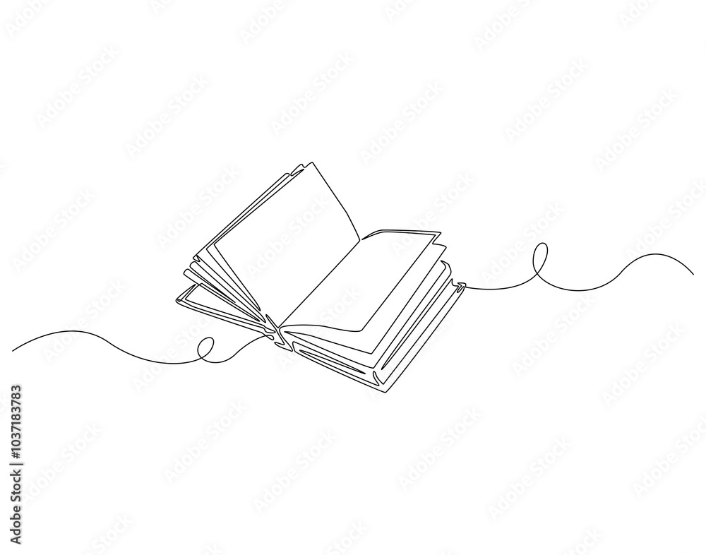 Continuous one line drawing of opened book. One line drawing ...