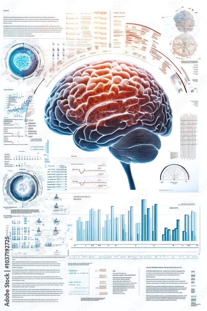 Infographic depicting the human brain with data visualizations and ...