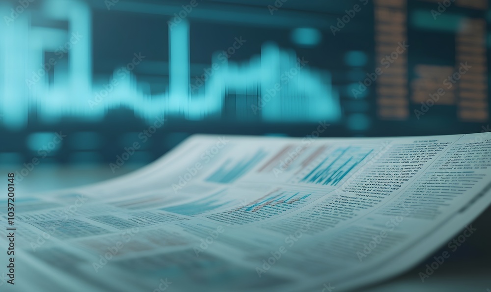 A close-up of a newspaper with visible data charts and graphs, set ...