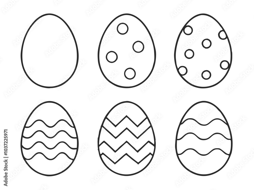 Minimalist Easter Egg Vector Set with Unique Line Patterns for Festive ...