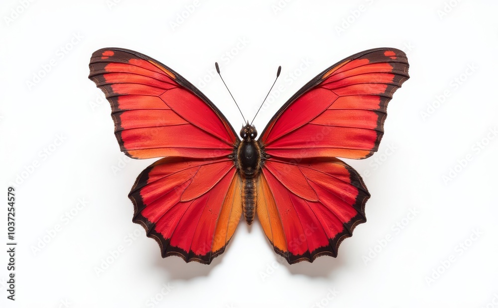 red butterfly flying, butterfly isolated on white background, butterfly ...