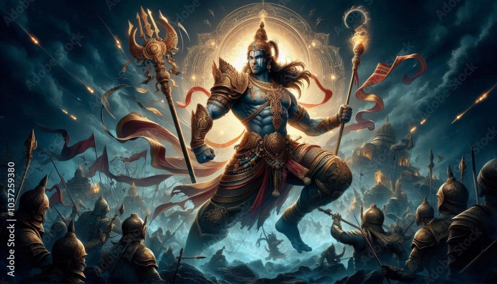 Hanuman The Mighty Warrior Deity Powerful Hindu God Warrior with Weapon ...