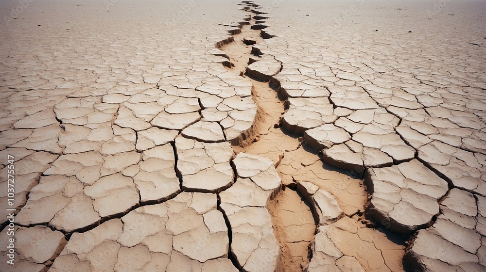 Dramatic Overhead View of Dried Cracked Earth Displaying Severe Drought ...