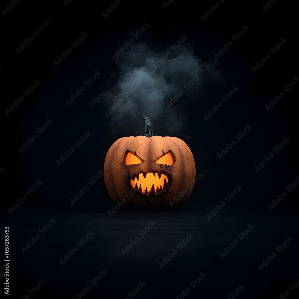 Haunting jack o lantern with a malevolent expression the flickering ...