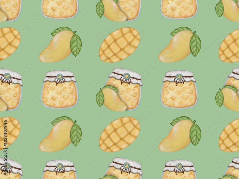 Seamless pattern of fruits from jam jars. Hand drawn watercolor ...