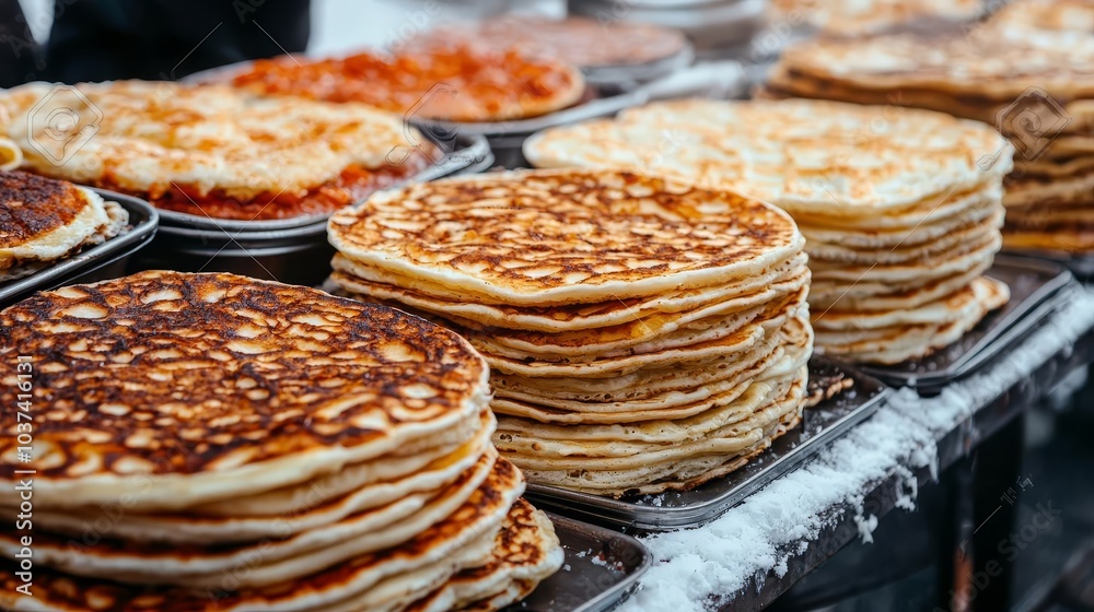 Russian street food vendor in Moscow selling blinis and borscht ...