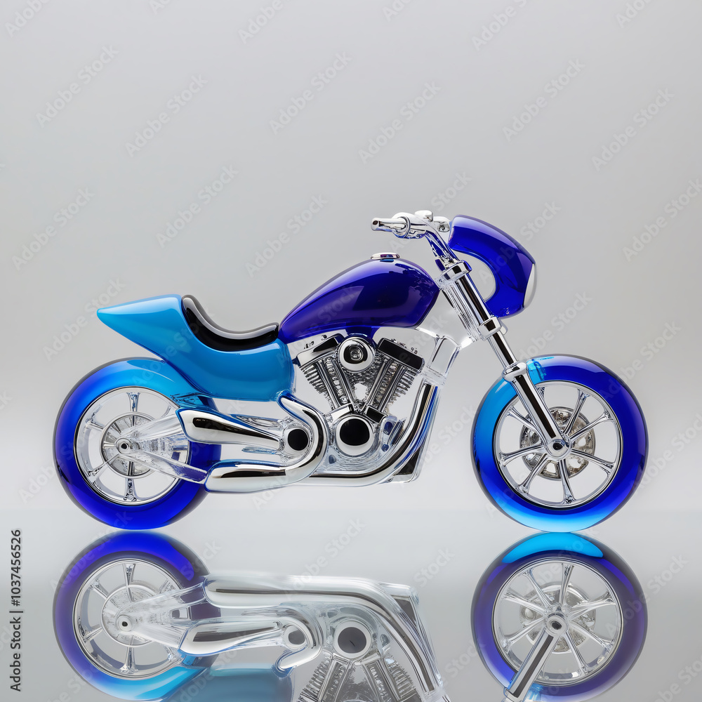 Futuristic Glass Sculpture of a Motorcycle with Glossy Deep Blue ...