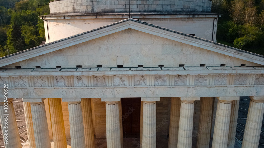 Architectural elements columns, frieze, pediment, of neoclassical temple. Canova temple of ...