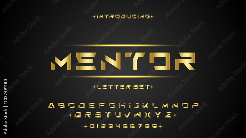MENTOR, Sports minimal tech font letter set. Luxury vector typeface for ...
