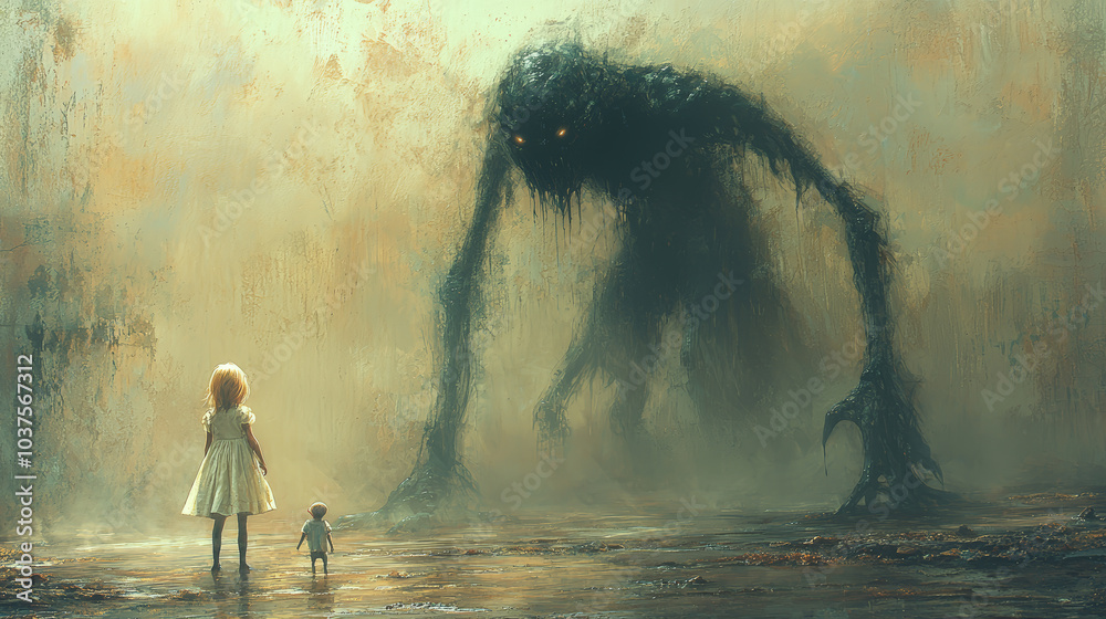 Ilustración de Stock This striking image portrays a little girl ...