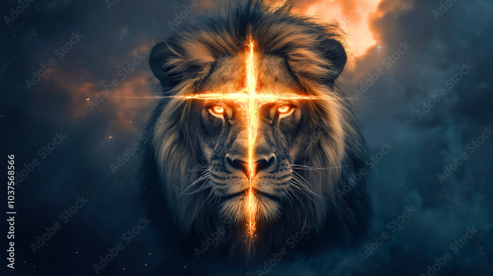 Lion of Judah with cross, Christian religion symbol, faith in Jesus and ...