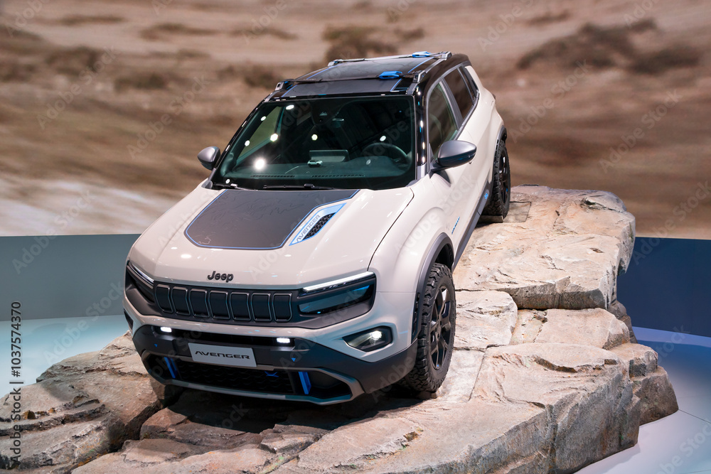 Jeep Avenger full-electric SUV car showcased at the Paris Motor Show ...