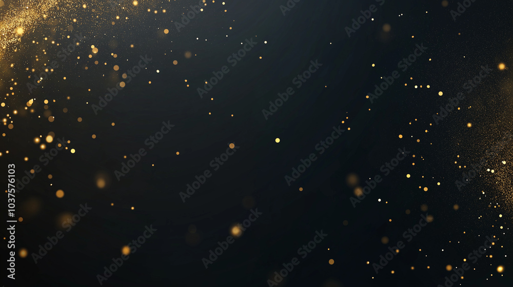 Glittering gold on a black background, blurred light effects, sparkling, bokeh effect, a ...