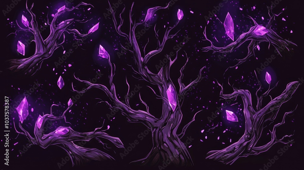 Ilustración de Stock Purple fantasy thorn branches Game asset featuring ...