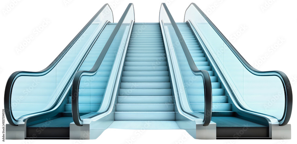 Modern escalator system isolated, staircase and stairs moving up, mall ...