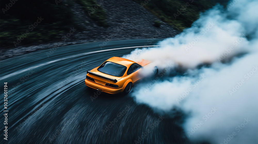 Car automobile and drift smoke on road with race power extreme speed ...