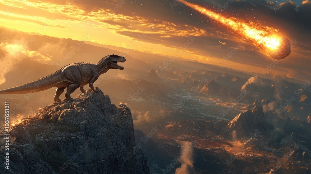 Cosmic collision: the fall of an asteroid with its fragments, depicting the destruction and ...