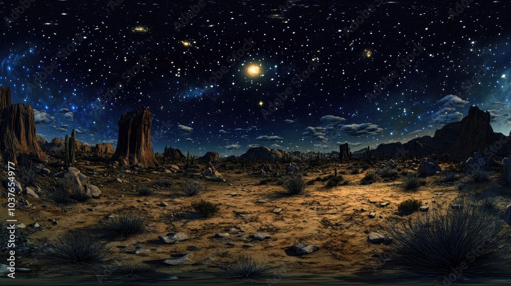 Illustration Stock 360 degree starry night sky texture in a night ...