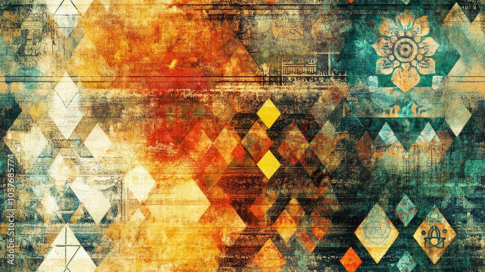 Colorful Vintage Art Featuring Ancient Indian Vedic Design with ...