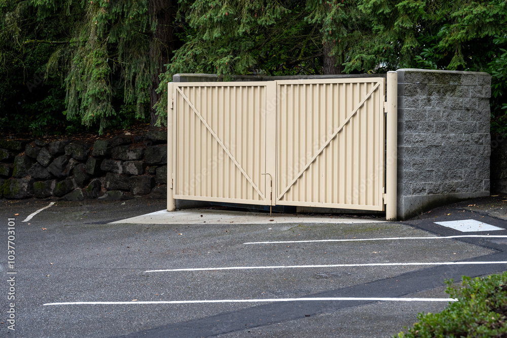 Commercial property parking lot with garbage dumpster enclosure, built ...