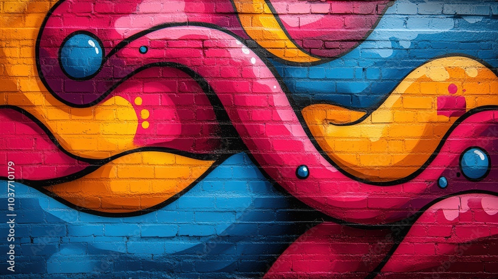 Abstract, colorful graffiti background with urban street art and wild style elements. Graffiti ...