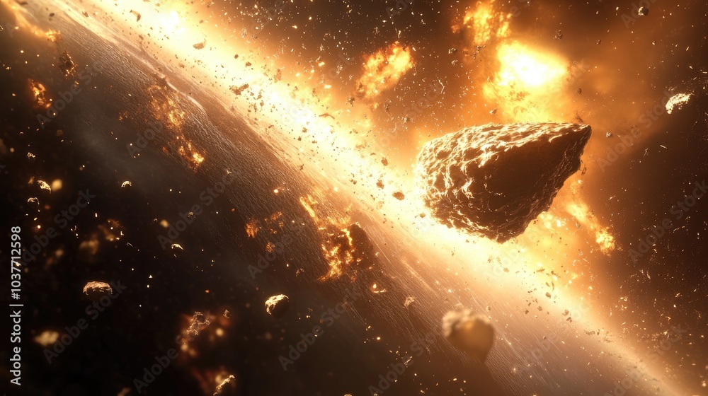 Flying comet in a 3D cartoon rendering close to Earth depicting themes ...