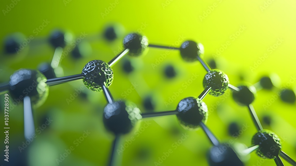 Graphene molecular nano technology structure on a green background - 3d ...