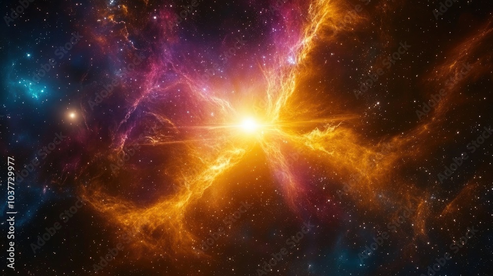 3D cartoon rendering depicting stars and a nebula within a glowing ...