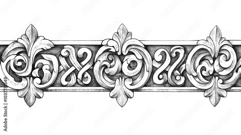 Line art illustration of T Forms border design prominently features ...