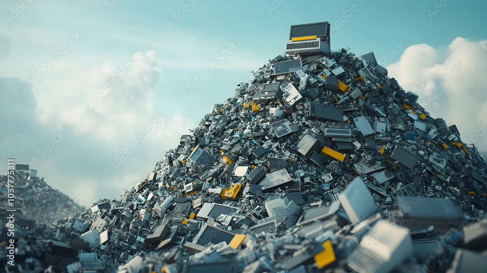 Mountains of 3D Cartoon Electronic Waste Piled High, Highlighting the ...