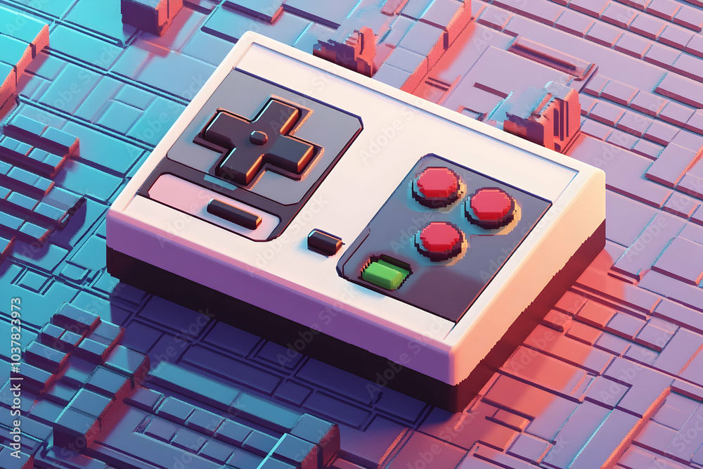 Retro-styled game controller in 8-bit pixel art, capturing a vintage ...