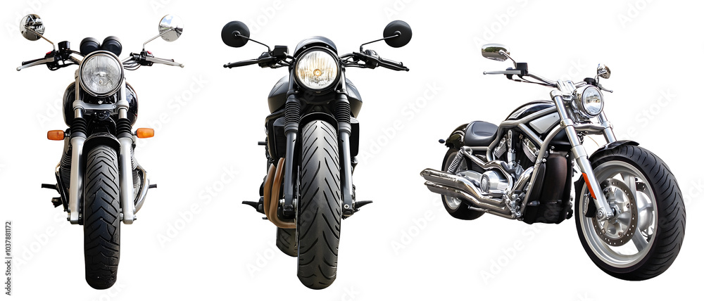 motorcycle front view isolated on a transparent PNG background, white ...