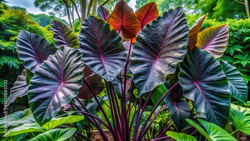 Captivating front perspective of Colocasia Esculenta Black Magic, this ...