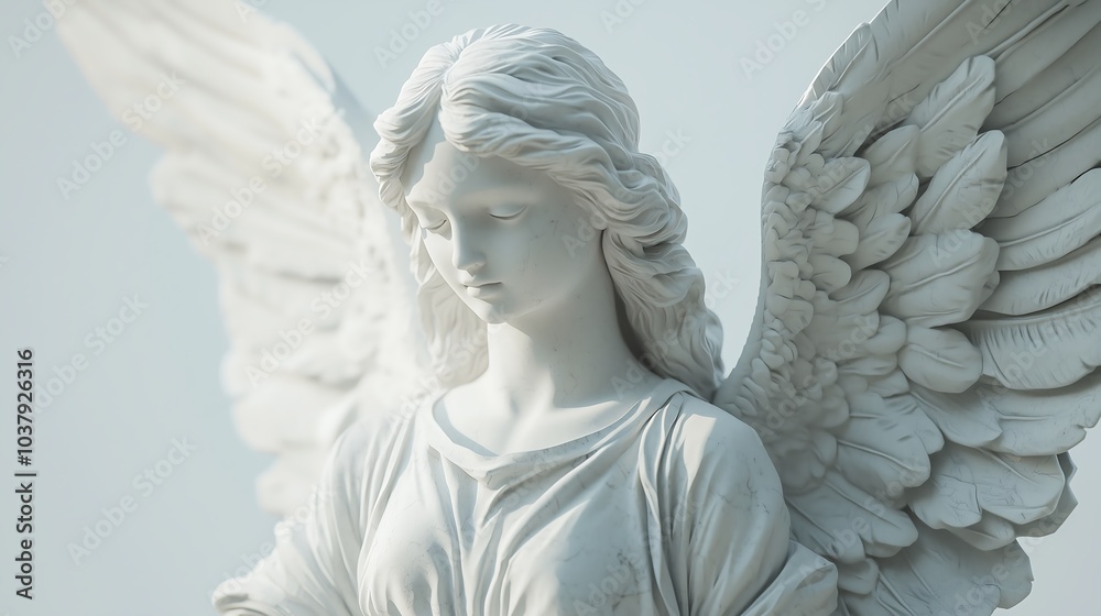 White background, stone statues of goddesses, angels, Athena, beautiful ...