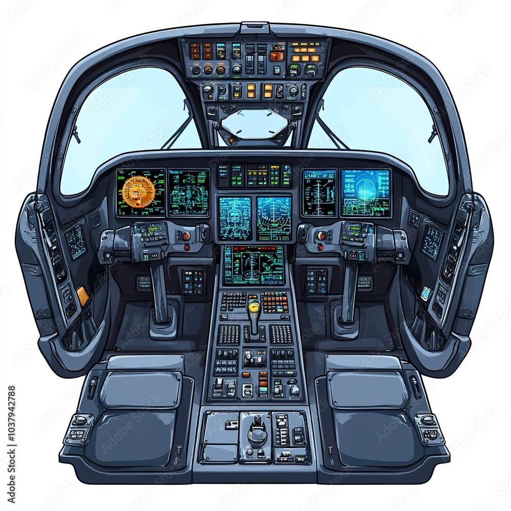 Helicopter cockpit interior clipart, aviation element, detailed ...