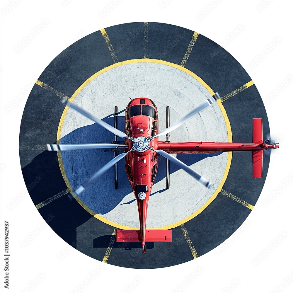Helicopter on a helipad clipart, transportation element, top-down view ...