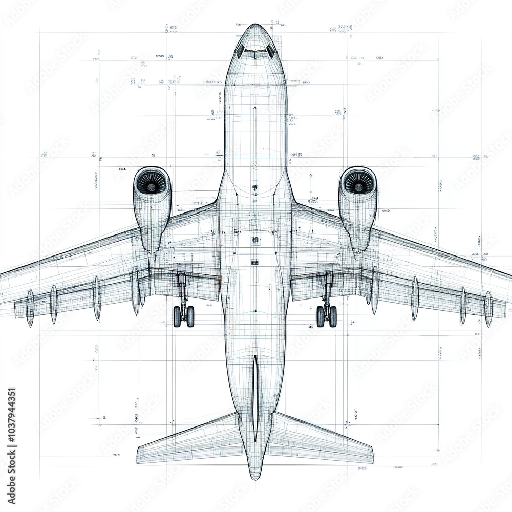 Airplane blueprint clipart, engineering element, technical drawing ...