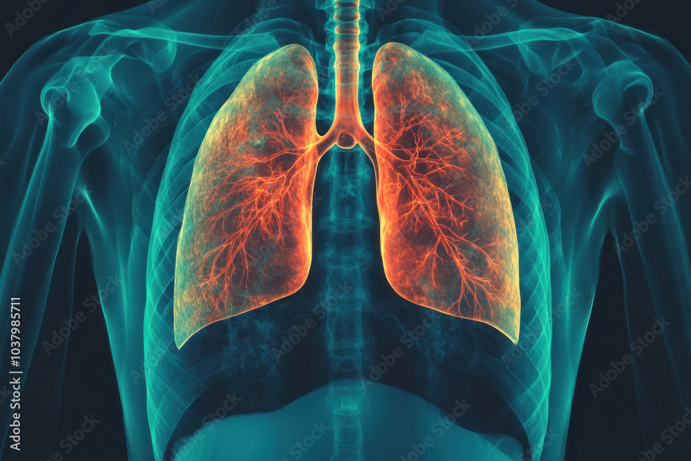 3D image of lungs in full color, showing bronchial tubes and alveoli ...