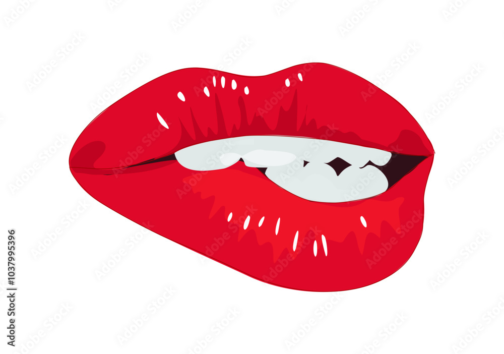 Red sexy Lips biting Vector realistic illustration of sexy Womans lips ...