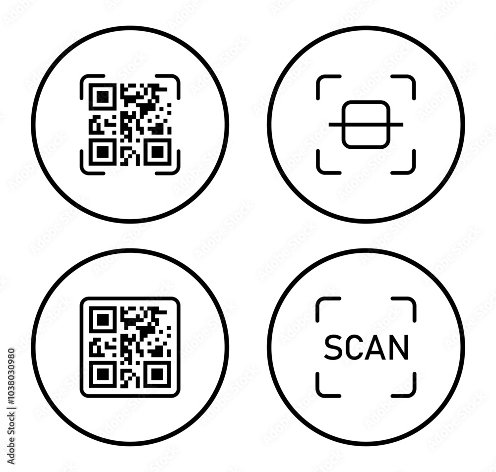 Set of digital scanning qr code icons isolated on a white background ...