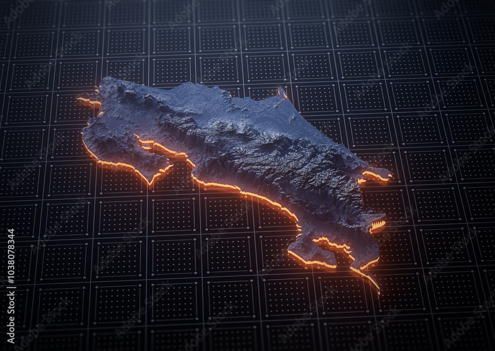 Foto de Stock Illuminated Costa Rica Data Map Highlighting Geographical ...