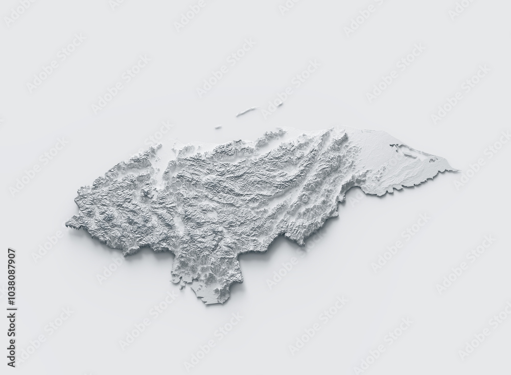 Honduras Map Gray And White Shaded Relief Textured Map On White ...